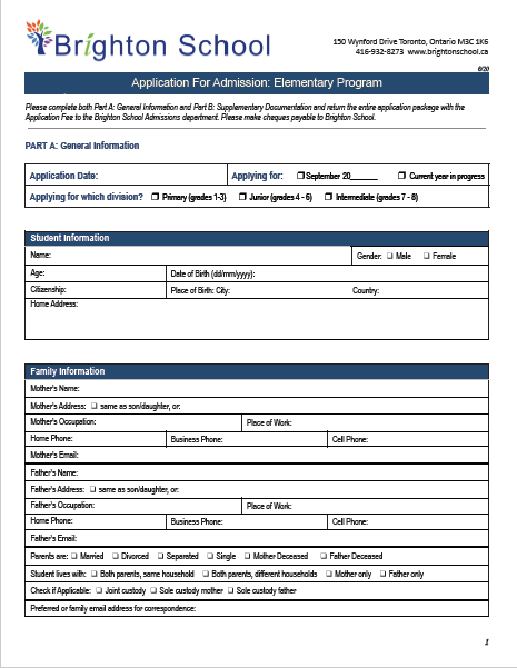 Brighton School - Start Where The Kids Are | Application Forms