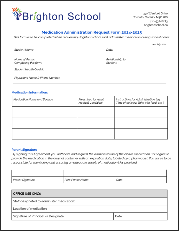 Student Medical Forms - Brighton School